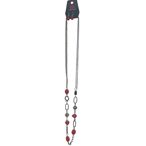 paparazzi | Jewelry | 325 Red And Silver Necklace And Earrings Set ...
